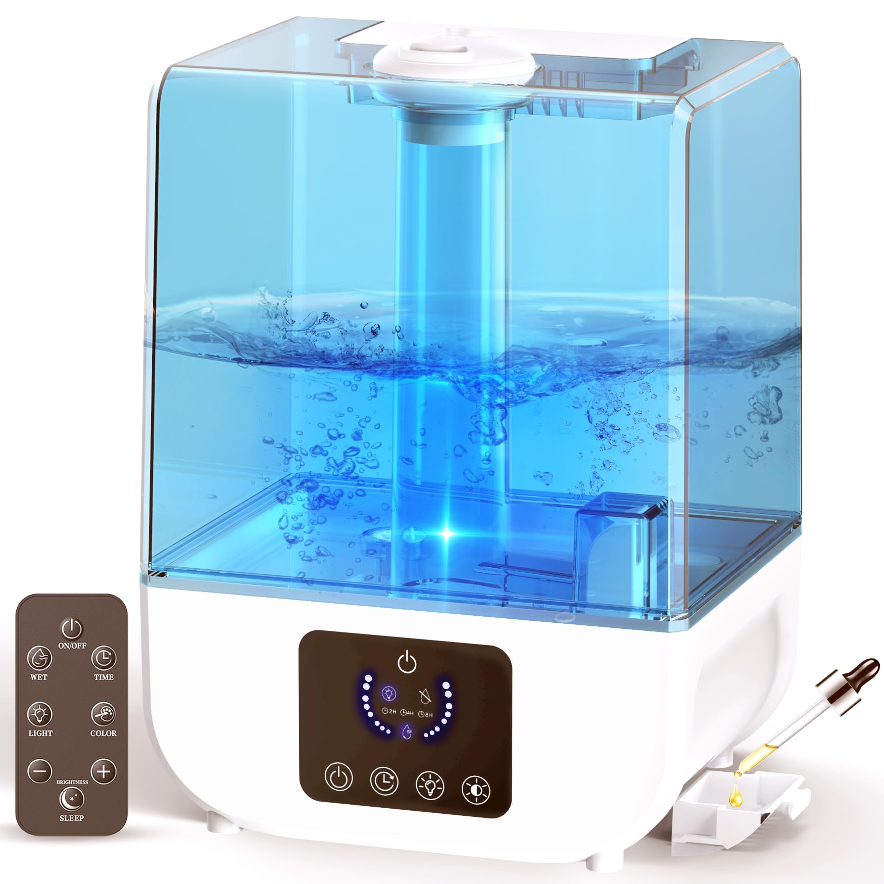 Humidifiers for Bedroom, 5L Cool Mist Humidifier Large Room, Up to 50 Hours, Ultra Quiet Under 30 dB, 7 Color Light, Timer, Essential Oil Diffuser, Top Fill Air Humidifiers for Baby, Plants