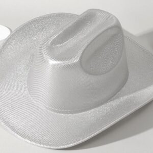 HinyBoeh Silver Space Holographic Cowboy Hat for Womens - Glitter-Western Cowboy Hat for Beach Party Music Festivals(Size:M)