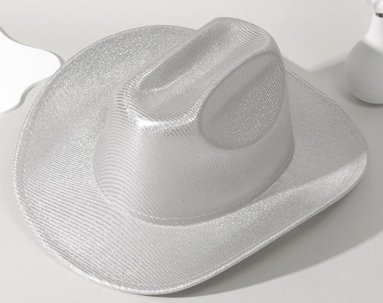 HinyBoeh Silver Space Holographic Cowboy Hat for Womens - Glitter-Western Cowboy Hat for Beach Party Music Festivals(Size:M)