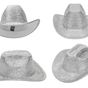 Silver Space Cowboy Hat - Sparkly Glitter Holographic Cowgirl Hat Rave Hat for Bachlorette Party Halloween(M)