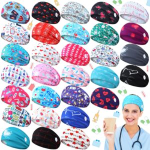 tigeen 30 pcs nurse headbands for women nursing headbands with buttons stretch non slip elastic hair bands ear protection medical headbands for doctors nurse work head wraps hairband for sports