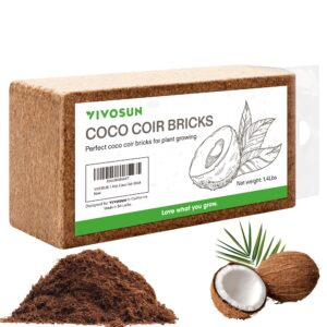 vivosun coco coir brick, 1.4lbs 100% natural organic compressed coconut coir fiber with low ec, ph balance & high nutrition, coconut fiber substrate, coconut soil for plants