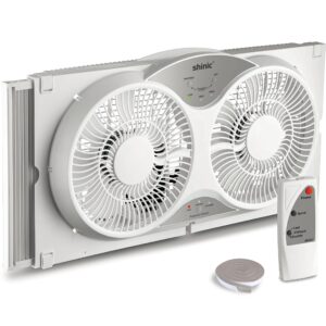 shinic 9" twin window fan with remote control,reversible airflow,removable cover,3 speeds, 3 modes, expandable panels (from 24" to 37"),etl certified, white