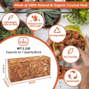 Riare 2 Pack Coco Chips Substrate for Plants- 2.2lb 100% Organic Coconut Husk Brick with Low EC and pH Balanced, High Expansion Coconut Substrate Coco Husk Mulch for Garden Flowers, Herbs, Planting