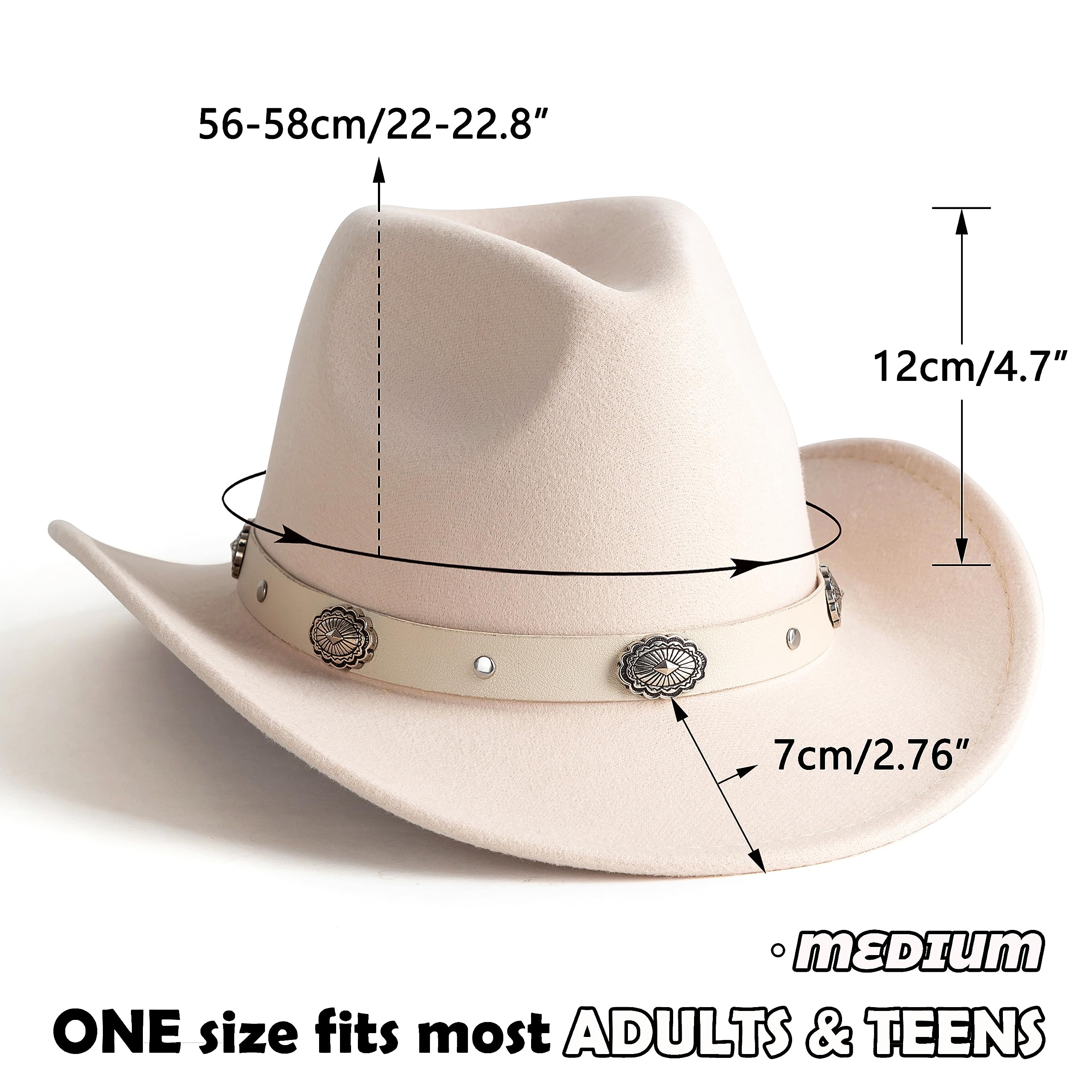 Lisianthus Cowboy Cowgirl Hats for Women & Men Felt Western Outdoor Hat Wide Brim Milky Way Beige