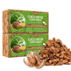 riare 2 pack coco chips substrate for plants- 2.2lb 100% organic coconut husk brick with low ec and ph balanced, high expansion coconut substrate coco husk mulch for garden flowers, herbs, planting