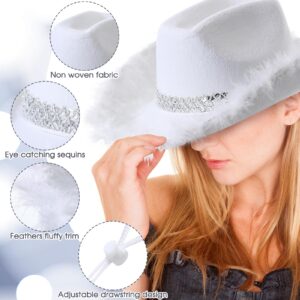 Unittype 12 Pcs Feather Sequin Cowgirl Hat for Women Party Birthday Halloween Western Costume Role Playing (White)