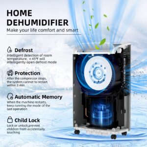 AIRPLUS 4,500 Sq.Ft 70 Pint Dehumidifier for Basements and Home-with Drain Hose,Efficient,Energy-with Dual Protection and 4 Smart Modes,24H Timer,Defrost,for Large room