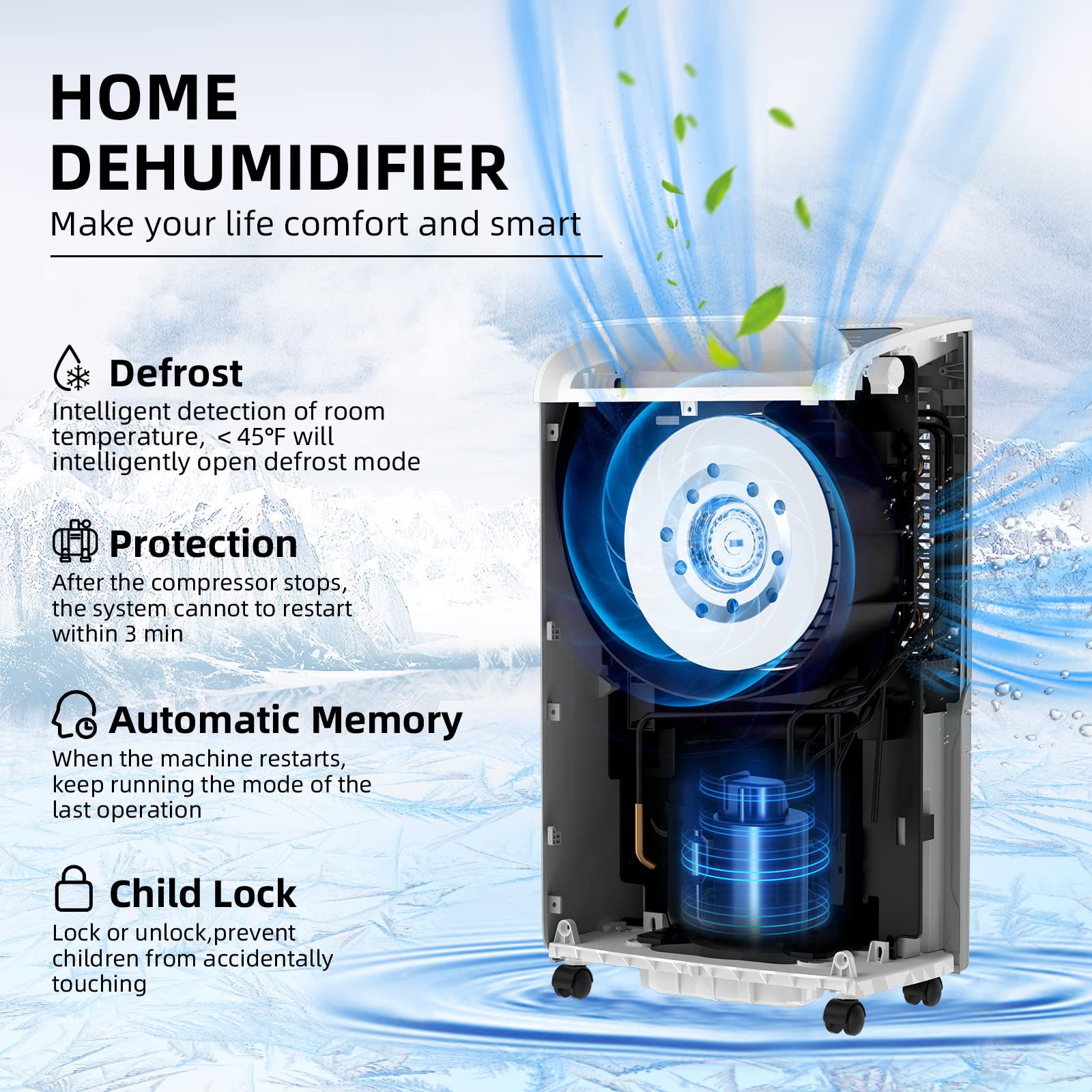 AIRPLUS 4,500 Sq.Ft 70 Pint Dehumidifier for Basements and Home-with Drain Hose,Efficient,Energy-with Dual Protection and 4 Smart Modes,24H Timer,Defrost,for Large room