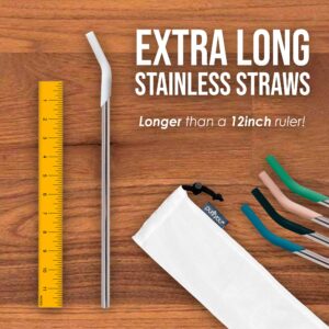 purifyou 14.5 inch Stainless Steel Straws With Platinum Silicone Tips, For Stanley and other 40 oz Tumbler, Extra Long & Wide Set of 5 Reusable Drinking Metal Straw with Portable Case & Cleaning Brush