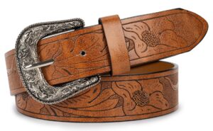 utowo adjustable vintage western-belts for women men - engraved buckle cowgirl-cowboy-belt for jeans fit 28-38" waist