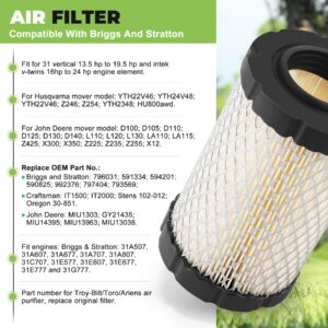 LERMITY 796031 Air Filter Tune Up Kit,Lawn Mower Oil Filter Replacement Compatible with Briggs and Stratton 591334 492932 696854; John Deere D100 D110 D125 D130; Husqvarna YTH22V46 YTH24V48 YTA22V46