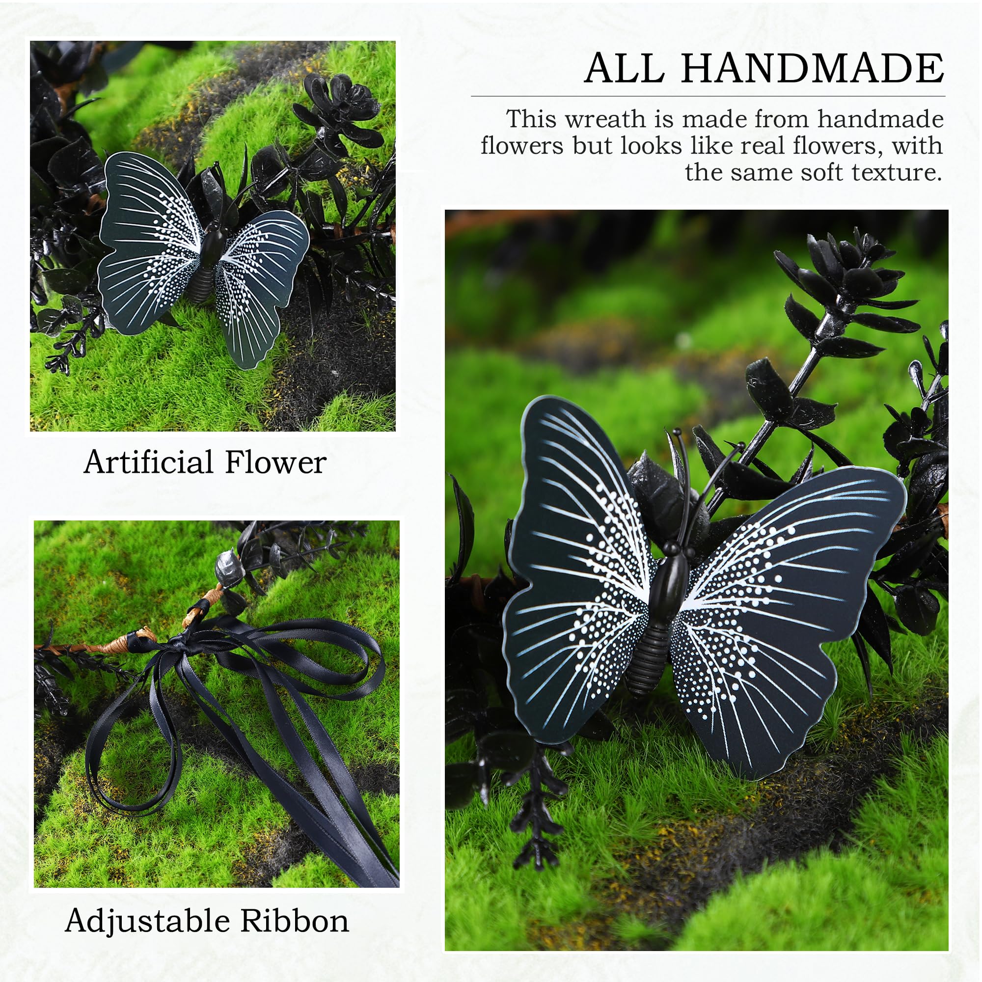 MOSTORY Handmade Black Flower Butterfly Crown - Gohic Elf Headpiece Fairy Floral Headband Dark Wreath for Women Girls Halloween Renaissance Cosplay Festival Witch Party