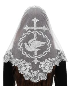 bozidol church veil triangular mantilla - cross chalice embroidered vintage catholic mass veil for women