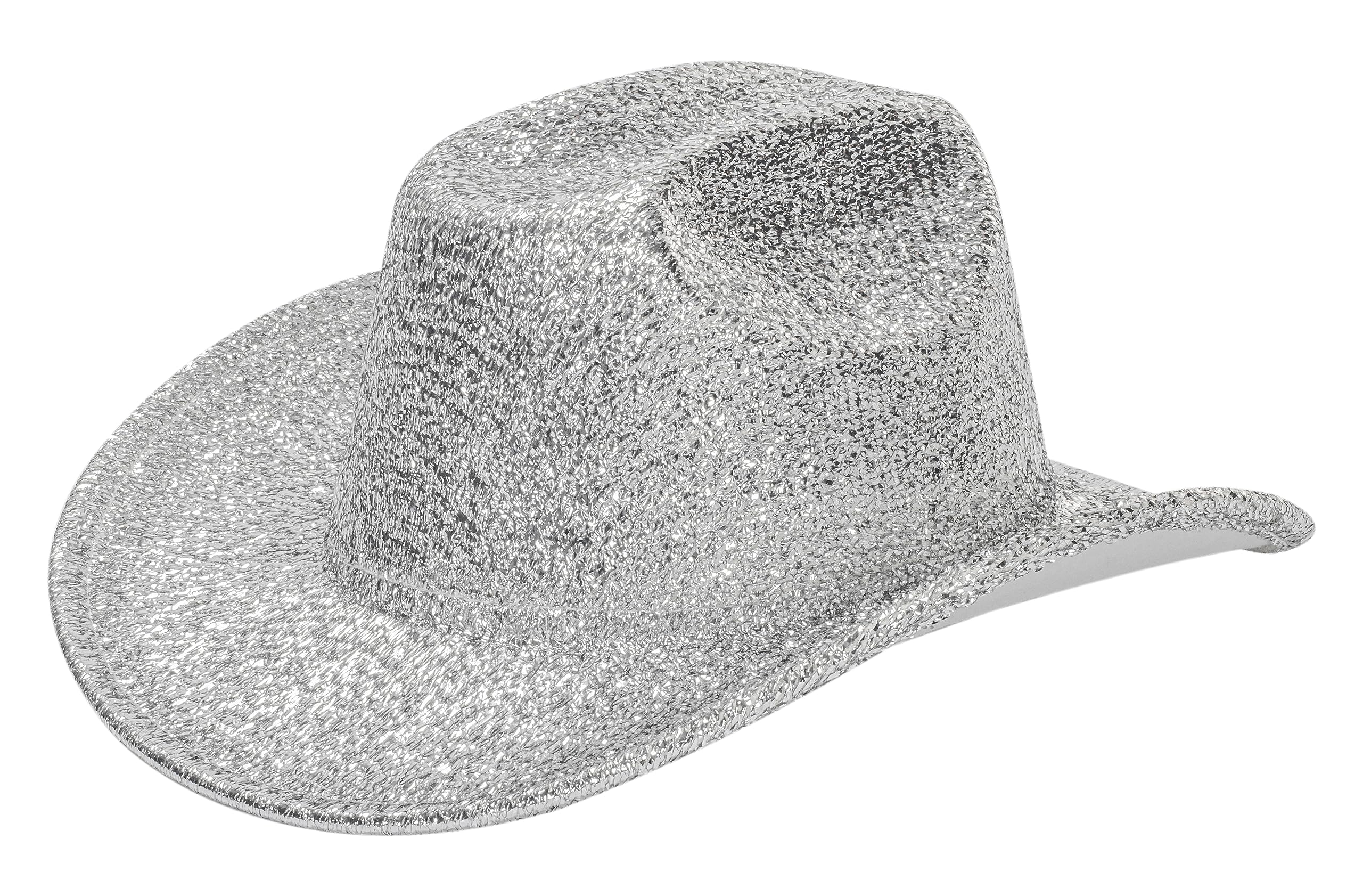 Silver Space Cowboy Hat - Sparkly Glitter Holographic Cowgirl Hat Rave Hat for Bachlorette Party Halloween(M)