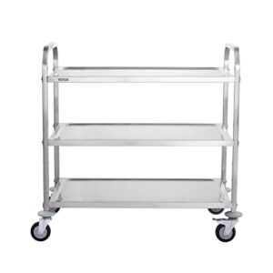 VEVOR Kitchen Utility Cart, 37.5"x19.7"x37.7" 3 Tiers Wire Rolling Cart, 450LBS Capacity Steel Service Cart with Brake Wheels, Storage Trolley with 80mm Basket PP Liner 6 Hooks, Indoor & Outdoor Use