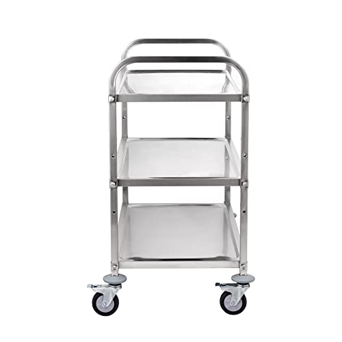 VEVOR Kitchen Utility Cart, 37.5"x19.7"x37.7" 3 Tiers Wire Rolling Cart, 450LBS Capacity Steel Service Cart with Brake Wheels, Storage Trolley with 80mm Basket PP Liner 6 Hooks, Indoor & Outdoor Use