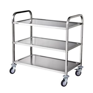 VEVOR Kitchen Utility Cart, 37.5"x19.7"x37.7" 3 Tiers Wire Rolling Cart, 450LBS Capacity Steel Service Cart with Brake Wheels, Storage Trolley with 80mm Basket PP Liner 6 Hooks, Indoor & Outdoor Use