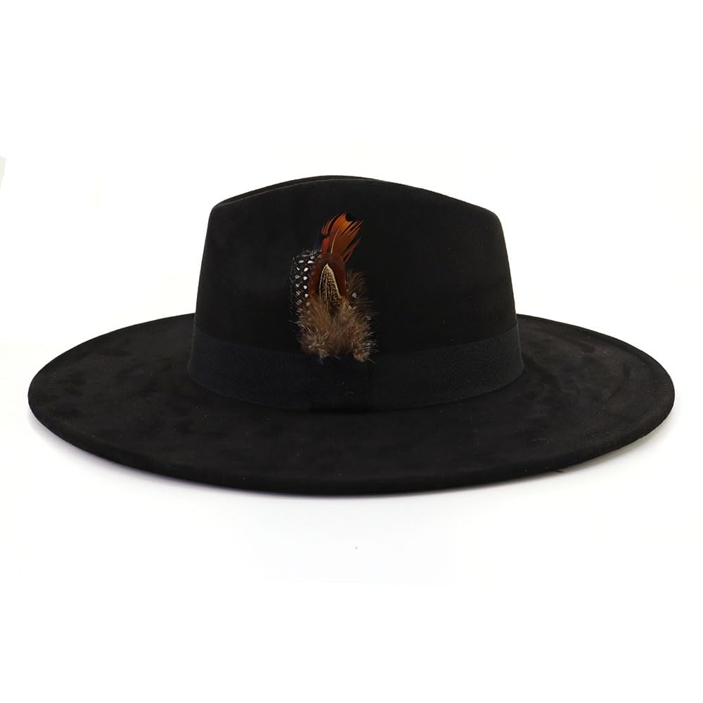 LIDHAY Big Wide Brim Fedora Hats for Women Men Western Suede Hat Panama Hat Outdoor Hats 015 Black