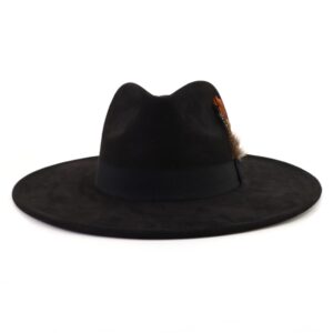 LIDHAY Big Wide Brim Fedora Hats for Women Men Western Suede Hat Panama Hat Outdoor Hats 015 Black