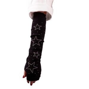 y2k gloves goth arm warmers grunge knit star pattern fingerless gloves knitted punk winter arm sleeve for women