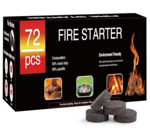 fire starter - 72 pcs natural charcoal fire starters for campfires, camping, bbq, fire pit starter & bbq starter - wood fireplace starter for grill