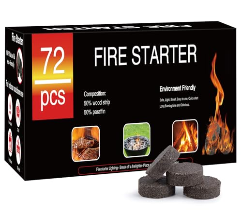 Fire Starter - 72 PCS Natural Charcoal Fire Starters for Campfires, Camping, BBQ, Fire Pit Starter & BBQ Starter - Wood Fireplace Starter for Grill