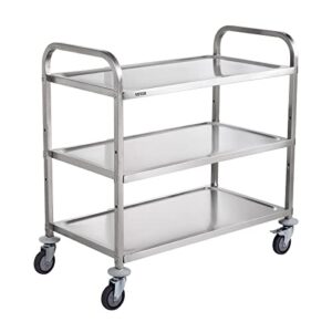 vevor kitchen utility cart, 37.5"x19.7"x37.7" 3 tiers wire rolling cart, 450lbs capacity steel service cart with brake wheels, storage trolley with 80mm basket pp liner 6 hooks, indoor & outdoor use