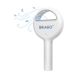 brago handheld bladeless mini fan, portable hand fan, rechargeable small pocket fan, battery operated personal fan for indoor outdoor travelling (white)