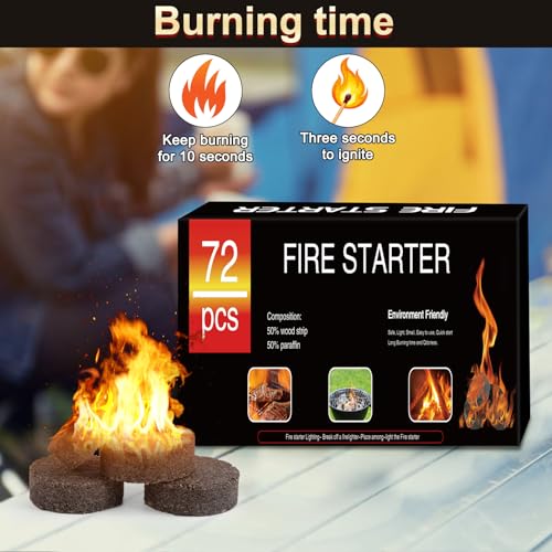 Fire Starter - 72 PCS Natural Charcoal Fire Starters for Campfires, Camping, BBQ, Fire Pit Starter & BBQ Starter - Wood Fireplace Starter for Grill