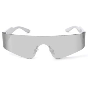 liu·wen trendy y2k rimless futuristic wrap around sunglasses for women men fashion shield flat shades(silver/silver mirrored)