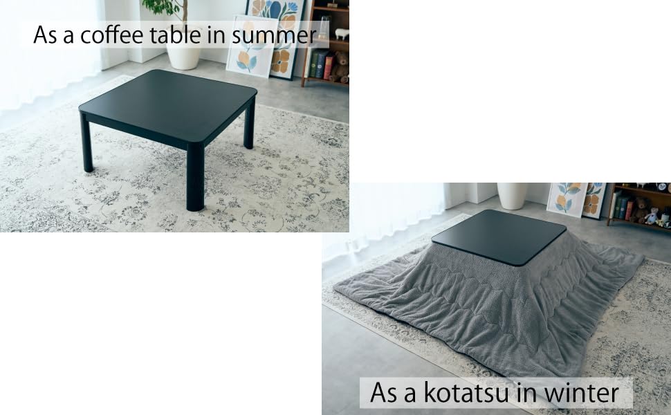 KEN JAPAN KB-75US(BK) Kotatsu Heater Table with 120V Electric Heater Low-Lying Dining and Work Desk Square W29.5xD29.5xH15inches Table top Surface Reversible Gray Brown Color Home and Living