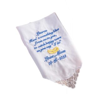 personalized wedding handkerchief something blue wedding gift from mom to daughter lace handkerchief mother of bride gift custom printed bridal handkerchief bride handkerchiefs embroidered hankie