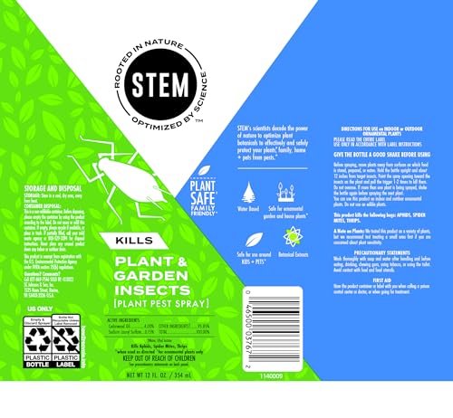 STEM Insect Spray for Indoor and Outdoor Plants, Kills Garden Insects, Plant Safe: Water Based, Botanical Insecticide, 12 oz (Pack of 1)