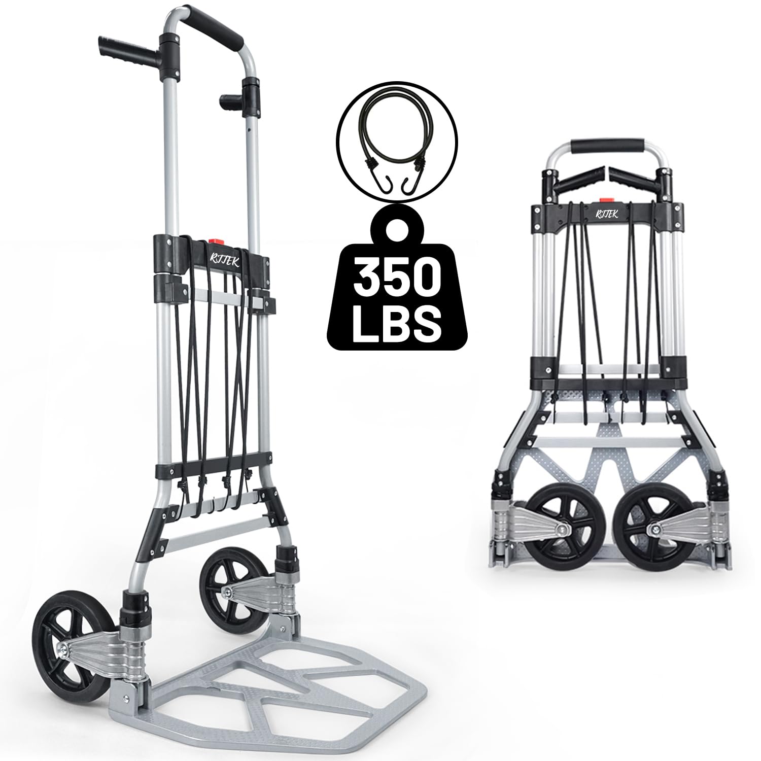 RJTEK 【Upgraded Version】 Heavy-Duty Folding Hand Truck and Dolly 350lb Capacity, Telescoping Handle, Dolly cart, Luggage Trolley Cart,Moving Dolly, Lightweight,with 2 Ropes