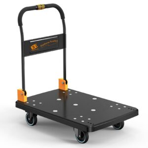 eewudwok dolly cart, platform truck push cart with 770 lbs capacity, silent wheels, one-handed folding, large flat hand truck trolley for moving shopping storage (l)