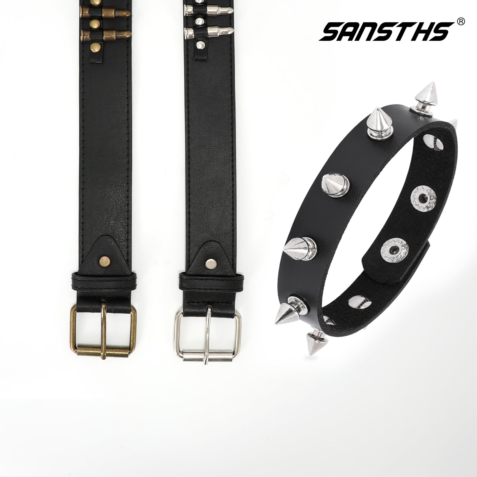 SANSTHS Rivet Belts for Women Men Black Studded Gothic Belt Punk Belt with Metel Buckle for Jeans Hip Hop, Black S