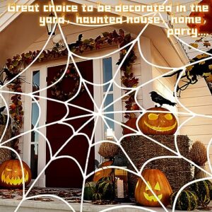 YUNAI Spider Webs Halloween Decorations Outdoor, 10.5ft 7 Coils White Fake Spider Web, Scary Haunted House Outdoor Wall Decor for Halloween Party Hanging Decorations