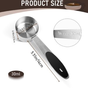 1/8 Cup(2 Tbsp/30 ml/30 cc/1 oz) Measuring Cup, Stainless Steel Measuring Scoops, Small Measuring Cup Measuring Scoop, Single Metal Coffee Scoop Measuring Cup with Black Silicone Handle