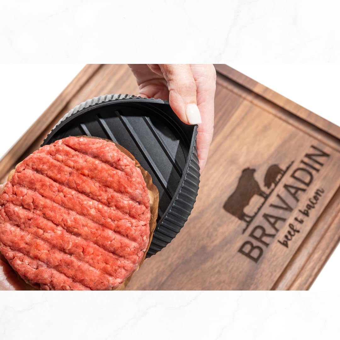 BRAVADIN Hamburger Press Patty Maker 1/3 lb with 100 Papers for 4.5-6" Patties, Non Stick Silicone Burger Mold, Versatile Grill Burger Shaper