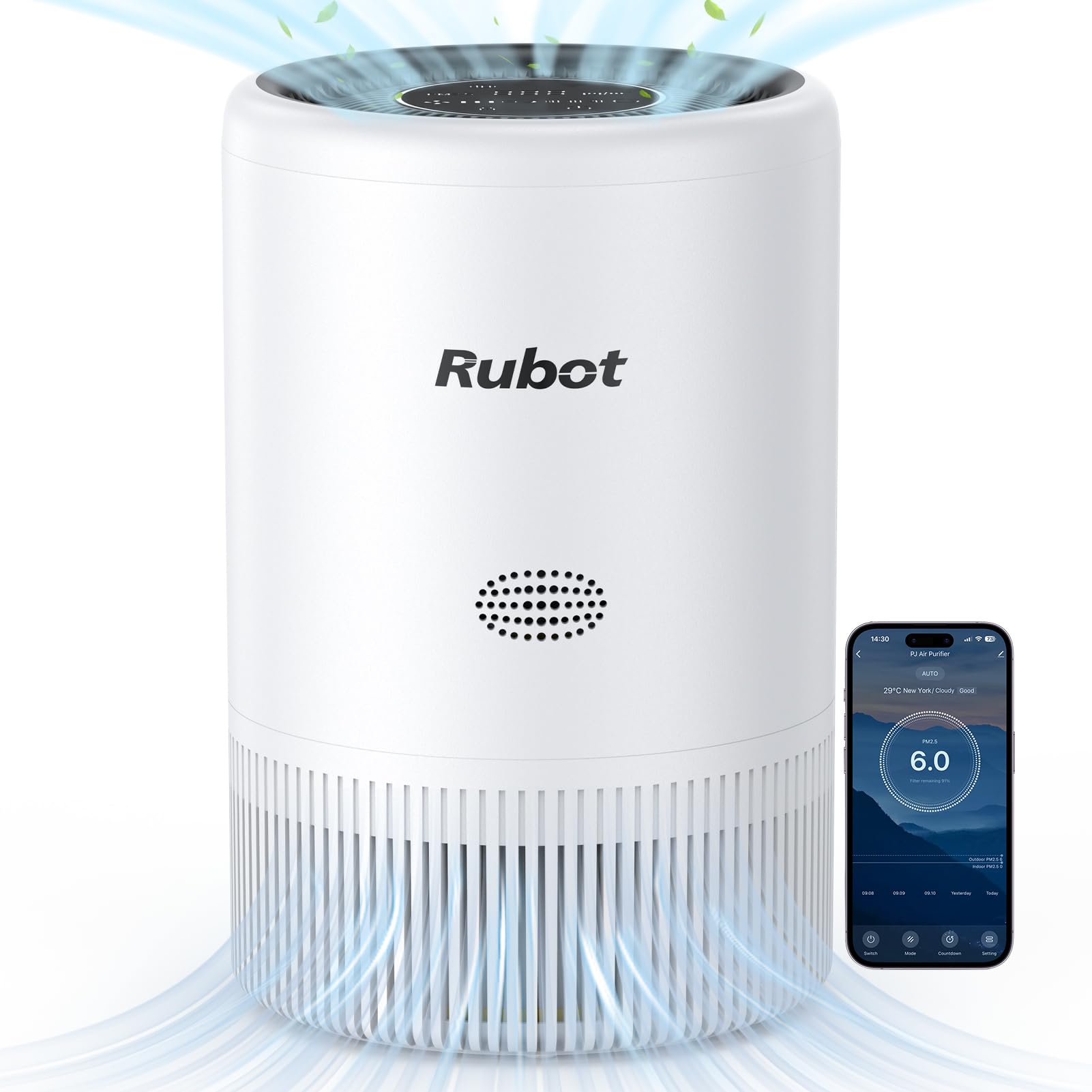 Rubot H13 True HEPA Air Purifiers for Large Room, Air Purifiers with H13 HEPA Filter, 3D Filter, 3 Speed Modes, for Home Office(WHITE)