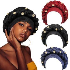 3 pcs african braid head wrap, twisted braid hat turban headscarf, head coverings headwrap for black women