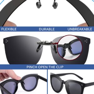 Xfeel Black Polarized Clip On Sunglasses Over Prescription Glasses for Women Men, Fit Over Eyeglasses Trendy Shades