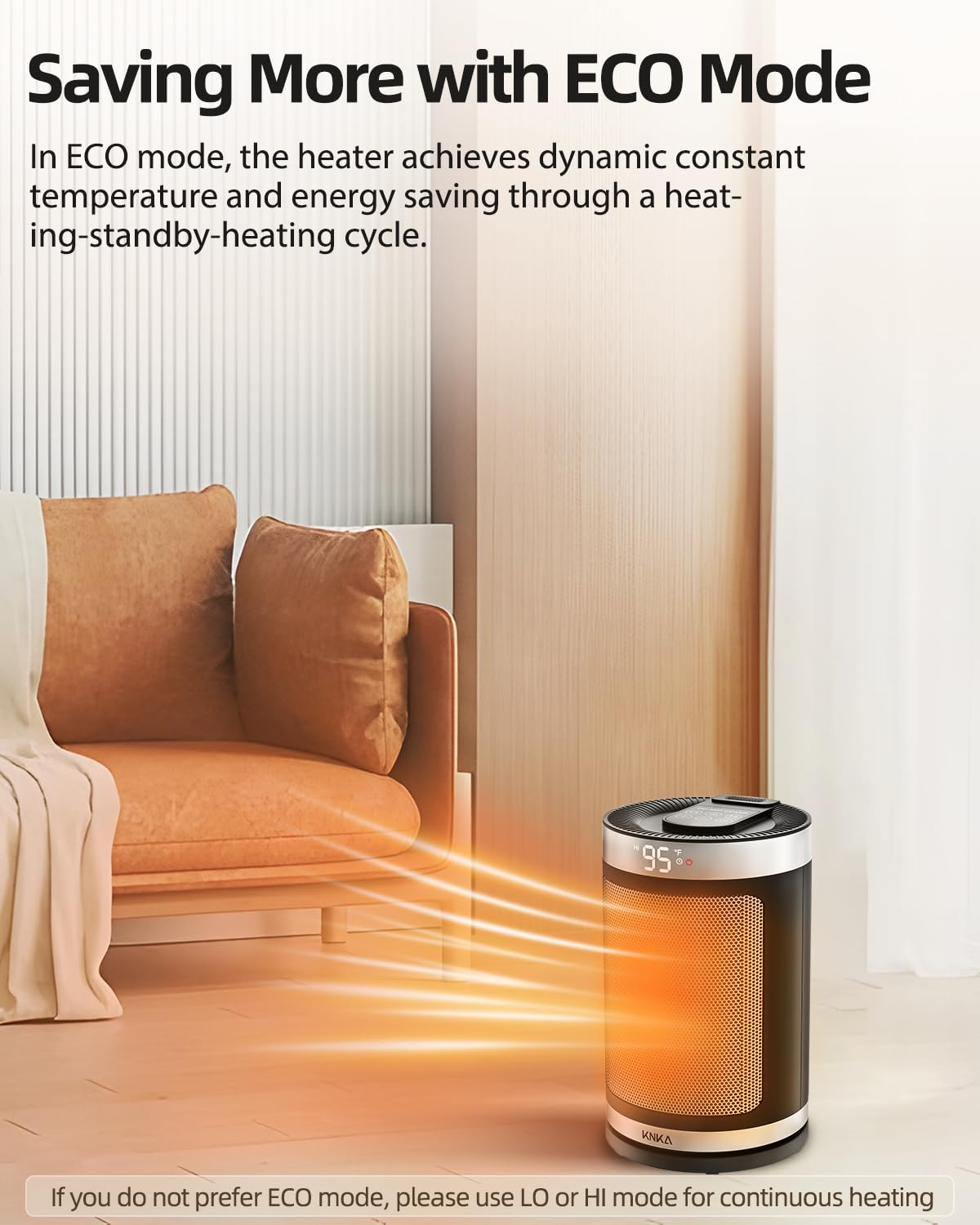 KNKA Space Heaters for Indoor Use, Portable Electric Heater with Thermostat, 90° Oscillation, 4 Mode, 12H Timer, 1500W Fast Safe Heating Ceramic Heater for Bedroom, Home, Office - ETL Certified, 9.4"