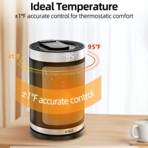 KNKA Space Heaters for Indoor Use, Portable Electric Heater with Thermostat, 90° Oscillation, 4 Mode, 12H Timer, 1500W Fast Safe Heating Ceramic Heater for Bedroom, Home, Office - ETL Certified, 9.4"