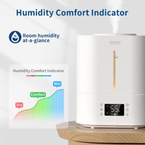 ASAKUKI Humidifiers for Bedroom Home, 4L Top Fill Ultrasonic Cool Mist Humidifiers for Baby Nursery & Plants Indoor, Adjustable Humidity Control, Auto Mode, Quiet Sleep Mode, Humidifier Tank Cleaner