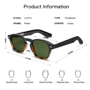 VANLINKER Retro Small Square Sunglasses for Men Womens Trendy Thin Cube Shades Vintage Luxury Eyewear VL9774 Black Tortoiseshell