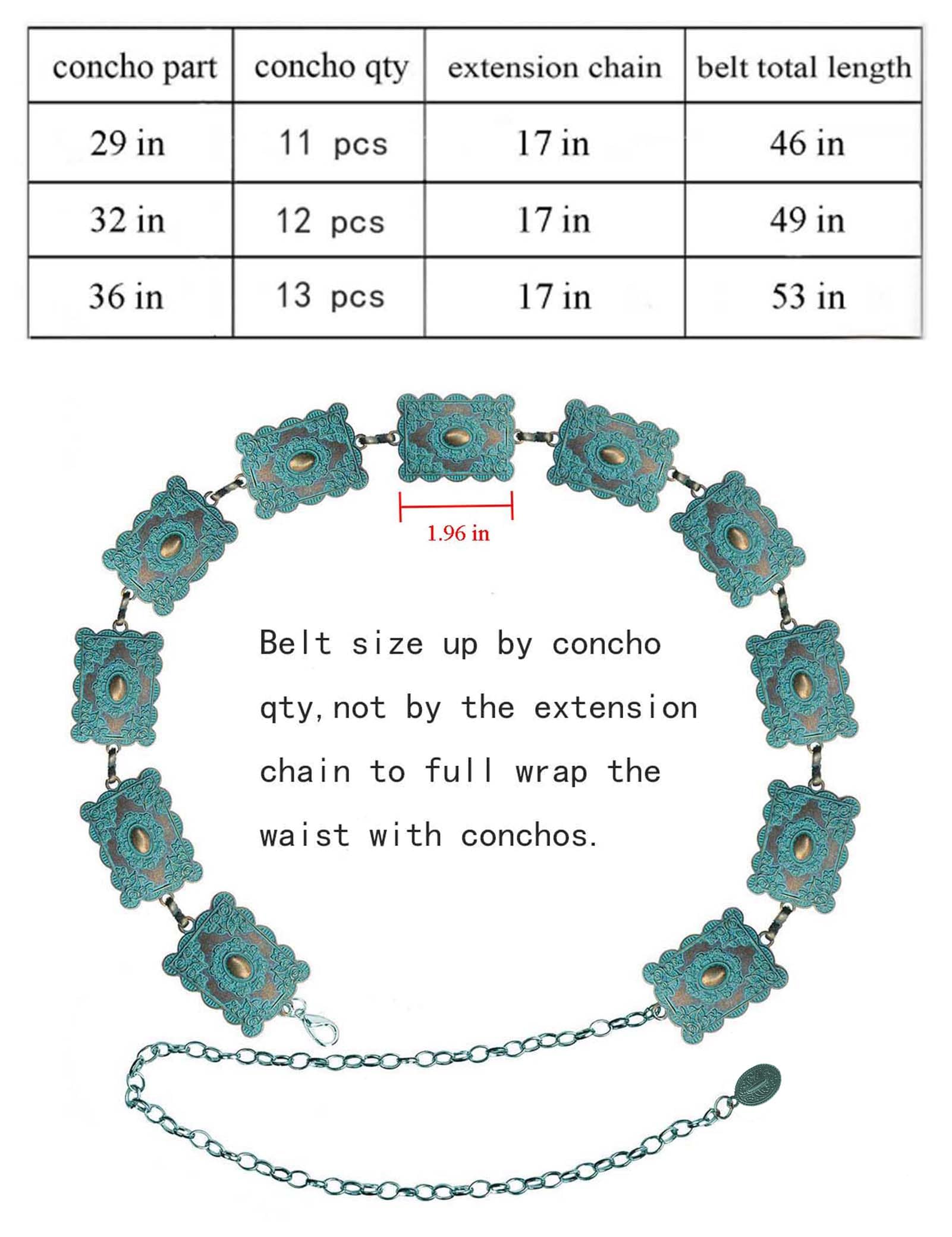 TOPACC Turquoise Concho belts for Women Western Square Teal Metal Cowgirl Boho Chain Belt for Dresses Jeans Country Concert Outfit