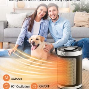 KNKA Space Heaters for Indoor Use, Portable Electric Heater with Thermostat, 90° Oscillation, 4 Mode, 12H Timer, 1500W Fast Safe Heating Ceramic Heater for Bedroom, Home, Office - ETL Certified, 9.4"