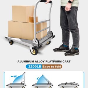 Platform Truck cart, Flatbed cart, 2200 pounds.with 6-inch Rotating Wheels Large Platform Suitable for Grocery Stores, garages, Offices, Storage Rooms (Silver) (35.4x23.6 inch)